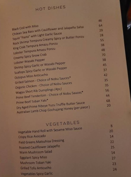 Menu: Nobu Atlanta–Experience Delicate Peruvian and Japanese Cuisine in ...