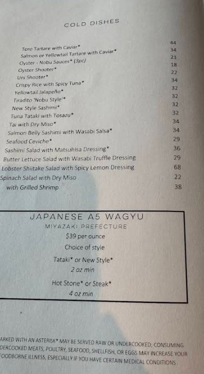 Menu: Nobu Atlanta–Experience Delicate Peruvian and Japanese Cuisine in ...